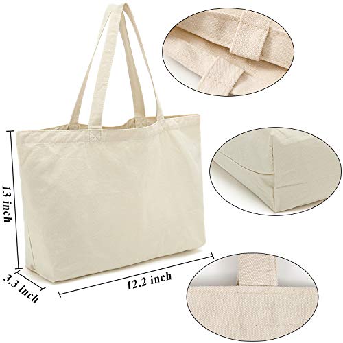 Acoavo Cotton Canvas Tote Bags DIY Crafts Blank Plain Natural Canvas Bag,Great Wedding Gift Canvas Craft Bags,12.2" W x 13" H,2pcs