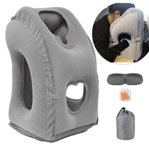 Inflatable Travel Pillow for Airplane, inflatable Neck Air Pillow for Sleeping to Avoid Neck and Shoulder Pain, Comfortably Support Head, Neck and Lumbar, Used for Airplane, Car, Bus and Office (Grey)