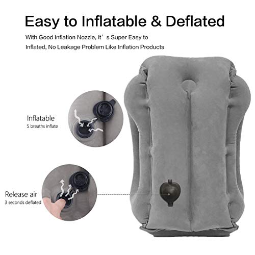 Inflatable Travel Pillow for Airplane, inflatable Neck Air Pillow for Sleeping to Avoid Neck and Shoulder Pain, Comfortably Support Head, Neck and Lumbar, Used for Airplane, Car, Bus and Office (Grey)