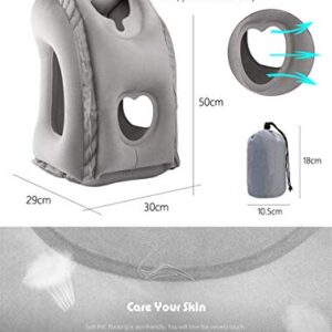 Inflatable Travel Pillow for Airplane, inflatable Neck Air Pillow for Sleeping to Avoid Neck and Shoulder Pain, Comfortably Support Head, Neck and Lumbar, Used for Airplane, Car, Bus and Office (Grey)