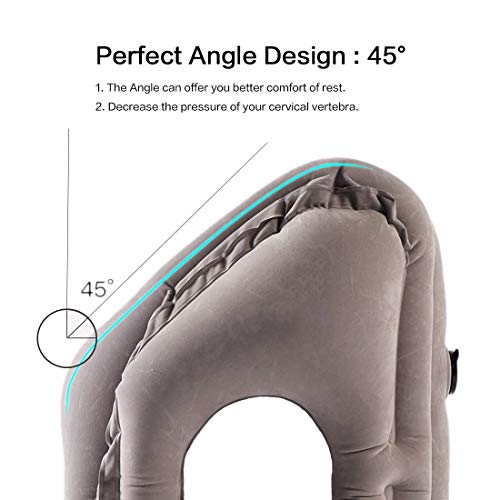 Inflatable Travel Pillow for Airplane, inflatable Neck Air Pillow for Sleeping to Avoid Neck and Shoulder Pain, Comfortably Support Head, Neck and Lumbar, Used for Airplane, Car, Bus and Office (Grey)