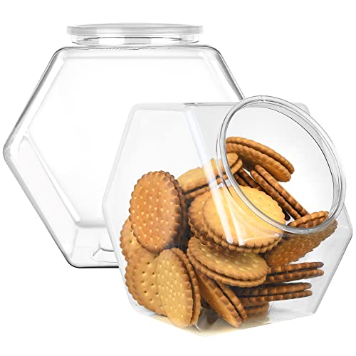 DilaBee Plastic Cookie Jars with Airtight Lids - 2 Pack - Clear Plastic Candy Jars for Candy Buffet, Kitchen Counter, Hexagon Food Storage Containers - 197oz