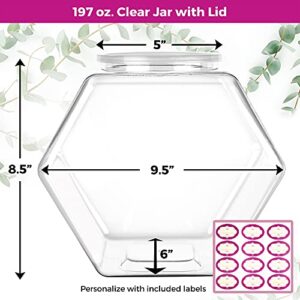 DilaBee Plastic Cookie Jars with Airtight Lids - 2 Pack - Clear Plastic Candy Jars for Candy Buffet, Kitchen Counter, Hexagon Food Storage Containers - 197oz