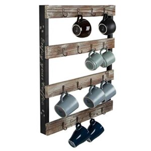 j jackcube design coffee mug holder wall mounted rustic wood cup organizer with 16-hooks hanging rack for home, kitchen display storage and collection : mk519a