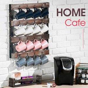 J JACKCUBE DESIGN Coffee Mug Holder Wall Mounted Rustic Wood Cup Organizer with 16-Hooks Hanging Rack for Home, Kitchen Display Storage and Collection : MK519A