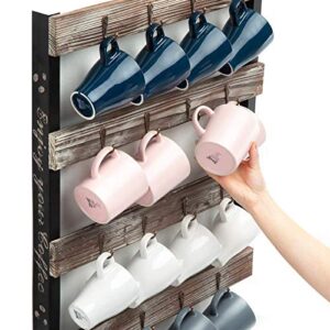 J JACKCUBE DESIGN Coffee Mug Holder Wall Mounted Rustic Wood Cup Organizer with 16-Hooks Hanging Rack for Home, Kitchen Display Storage and Collection : MK519A