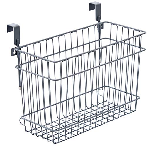 EZOWare Over the Cabinet Door Hanging Organizer Holder, Wall Mountable Deep Metal Storage Basket for Household Kitchen Bathroom Pantry Items (Large)