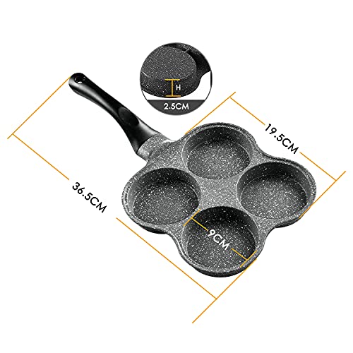 Buecmue Rustless Egg Pan | 4-Cup Nonstick Egg Frying Pan, Easy Clean Egg Cooker Omelet Pan For Breakfast Swedish Pancake, Plett, Crepe Pan Gas Stove and Other Stoves Cookware