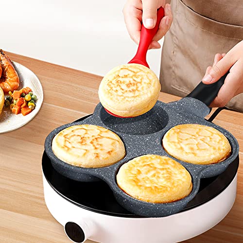 Buecmue Rustless Egg Pan | 4-Cup Nonstick Egg Frying Pan, Easy Clean Egg Cooker Omelet Pan For Breakfast Swedish Pancake, Plett, Crepe Pan Gas Stove and Other Stoves Cookware