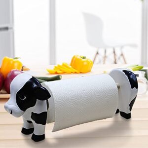 wooden paper towel holder countertop farmhouse cow design paper towel roll holder stand base rustic animal paper towel organizer for kitchen living room bedroom home farmhouse decoration