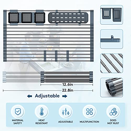 Roll Up Dish Drying Rack Over The Sink, Stainless Steel Roll Up Drain Rack, Foldable Dish Drying Rack Kitchen Roll Up Drainer (A)