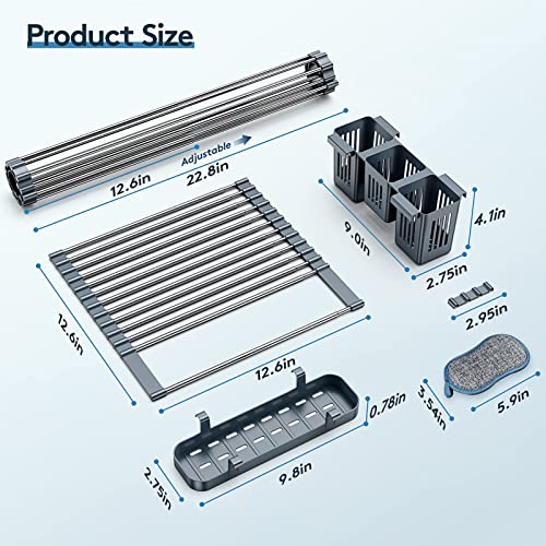 Roll Up Dish Drying Rack Over The Sink, Stainless Steel Roll Up Drain Rack, Foldable Dish Drying Rack Kitchen Roll Up Drainer (A)