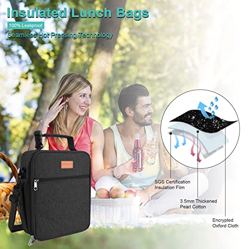 kissleaf Insulated Lunch Bag, Reusable Freezable Lunch Box for Men Women, Leakproof Cooler Small Lunch Bag with Adjustable Shoulder Strap for Adults