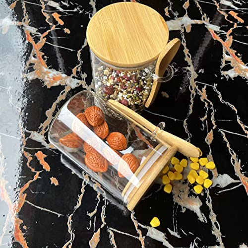 Piscepio Glass Jar Containers with Bamboo Airtight Lid Wooden Spoon Scoop Food Storage Canister Clear Glass Containers Kitchen Organization Jars 2 Pcs 18.5 OZ