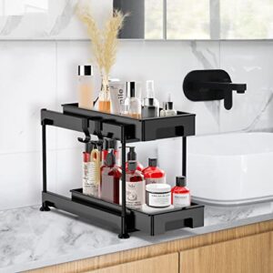 Double Sliding Cabinet Organizer, ZIZOTI Under Sink Organizers and Storage, Pull Out Under Sink Organizer, Under Cabinet Organizer Baskets with 2 Drawers, Under Sink Storage for Bathroom, Kitchen