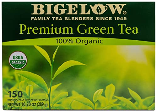 Bigelow Premium 100-Percent Organic Green Tea 150-Count Box, Individually Wrapped