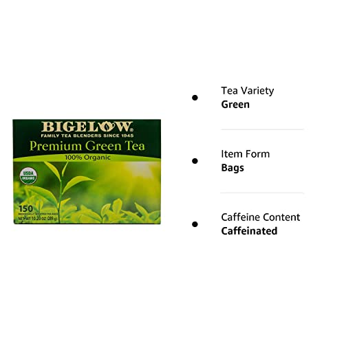 Bigelow Premium 100-Percent Organic Green Tea 150-Count Box, Individually Wrapped