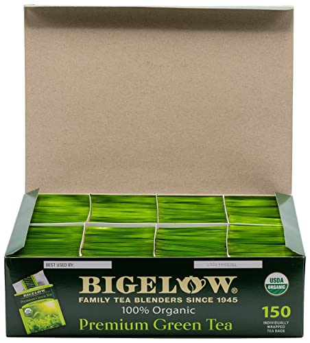 Bigelow Premium 100-Percent Organic Green Tea 150-Count Box, Individually Wrapped