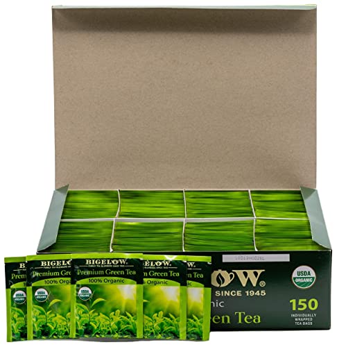 Bigelow Premium 100-Percent Organic Green Tea 150-Count Box, Individually Wrapped