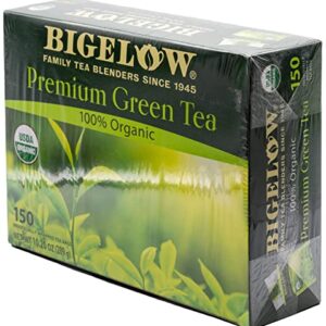 Bigelow Premium 100-Percent Organic Green Tea 150-Count Box, Individually Wrapped