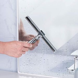 Ettori Shower Squeegee Clear Glass Wall Cleaner Stainless Steel with Suction Storage Hook -10'', Chrome