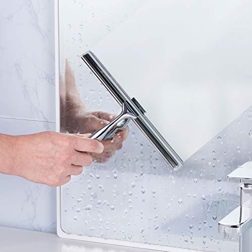 Ettori Shower Squeegee Clear Glass Wall Cleaner Stainless Steel with Suction Storage Hook -10'', Chrome