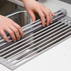 Surpahs Over The Sink Multipurpose Roll-Up Dish Drying Rack (Warm Gray, 17.5" x 13.1" - Small)