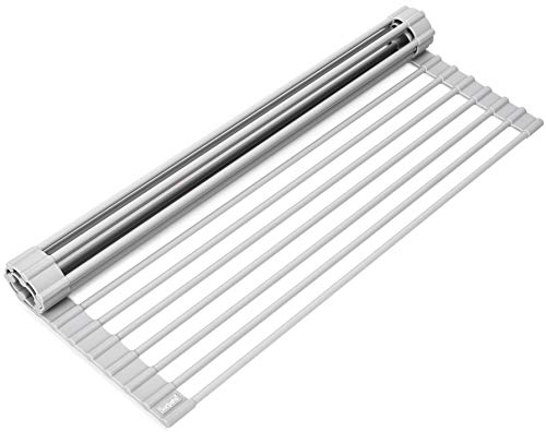 Surpahs Over The Sink Multipurpose Roll-Up Dish Drying Rack (Warm Gray, 17.5" x 13.1" - Small)