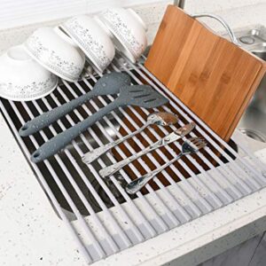 Surpahs Over The Sink Multipurpose Roll-Up Dish Drying Rack (Warm Gray, 17.5" x 13.1" - Small)