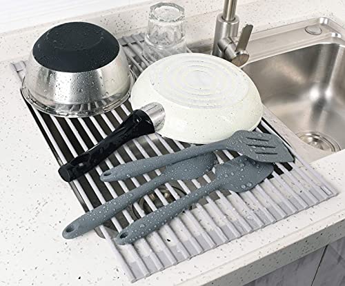 Surpahs Over The Sink Multipurpose Roll-Up Dish Drying Rack (Warm Gray, 17.5" x 13.1" - Small)