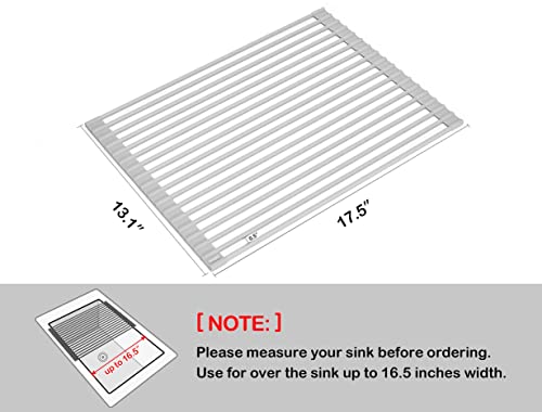 Surpahs Over The Sink Multipurpose Roll-Up Dish Drying Rack (Warm Gray, 17.5" x 13.1" - Small)