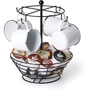 Nifty Coffee Pod & Mug Carousel – Holds 4 Cups, Capsule Storage, Spins 360-Degrees, Lazy Susan Platform, Modern Black Steel, Home or Office Kitchen Counter Organizer