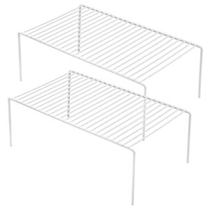 ipegtop set of 2 freezer cabinet shelf rack, large (15.7 x 9.4 inch) rustproof stainless steel kitchen storage organizer space saver for fridge pantry shelves countertops – white