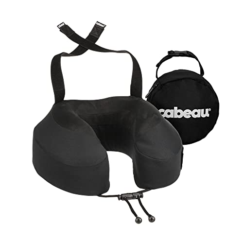 Cabeau Evolution S3 Airplane Travel Neck Pillow - Memory Foam Neck Support With Seat Strap Attachment (Jet Black)