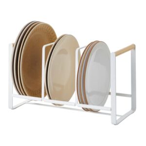 yamazaki plate home accented storage rack-kitchen holder stand | steel + wood | large | dish organizer, white