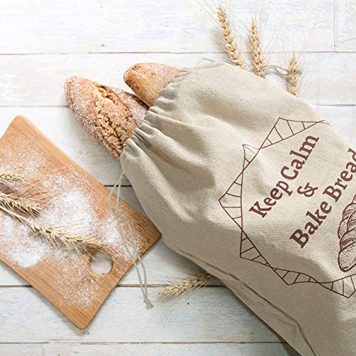 Linen Bread Bags for Loaf Storage, Bags for Homemade Breads, Pack of 3 Reusable Linen Bags for Sourdough, Natural Storage for Artisan Breads, Gift for Bread Makers, Bakers, Housewarming, Wedding Gifts