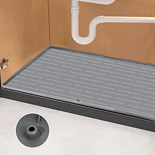 Under Sink Mat, Yatmung Under Sink Mats for Kitchen Waterproof, 34" x 22" Silicone Under Sink Liner with Unique Drain Hole for Kitchen, Bathroom, Laundry Room, Protector for Drips Leaks Spills Tray