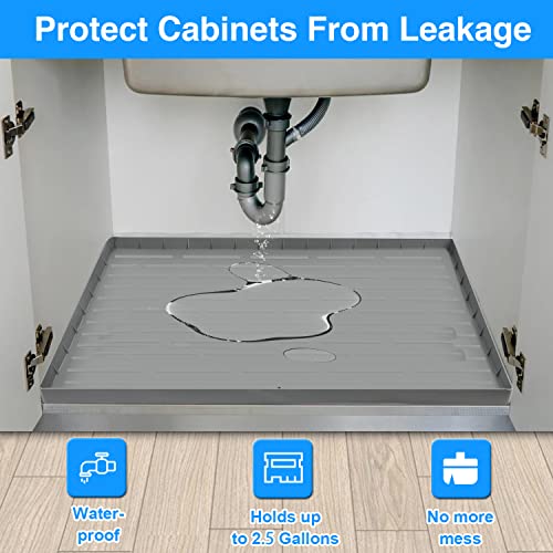 Under Sink Mat, Yatmung Under Sink Mats for Kitchen Waterproof, 34" x 22" Silicone Under Sink Liner with Unique Drain Hole for Kitchen, Bathroom, Laundry Room, Protector for Drips Leaks Spills Tray