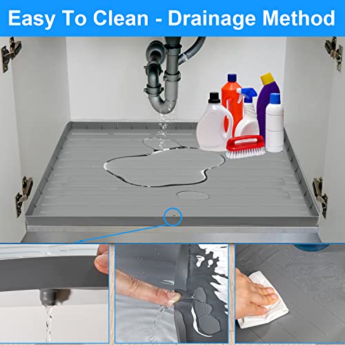 Under Sink Mat, Yatmung Under Sink Mats for Kitchen Waterproof, 34" x 22" Silicone Under Sink Liner with Unique Drain Hole for Kitchen, Bathroom, Laundry Room, Protector for Drips Leaks Spills Tray