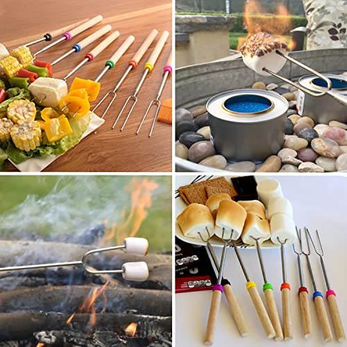 Ajmyonsp Marshmallow Roasting Sticks Smores Stick for Fire Pit - Hot Dog Campfire Skewers Mashmellow Camping 32 Inch Long Extendable Forks 5 Pack