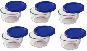 pyrex storage 1 cup round dish, clear with blue lid, pack of 6 containers