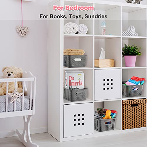 AREYZIN Plastic Storage Baskets With Lid Organizing Container Lidded Knit Storage Organizer Bins for Shelves Drawers Desktop Closet Playroom Classroom Office, 6 Pack