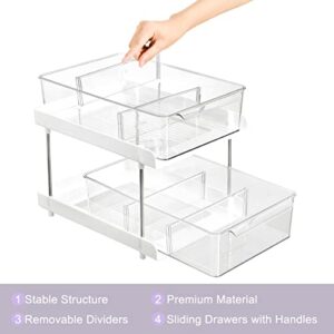 Lille Home 2-Tier Clear Organizer with Sliding Storage Drawers/Baskets, with Handles and Dividers for Kitchen, Under Sink, Bathroom, and Office, BPA Free