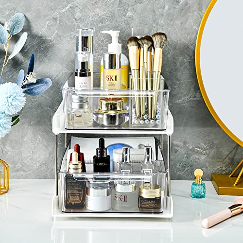 Lille Home 2-Tier Clear Organizer with Sliding Storage Drawers/Baskets, with Handles and Dividers for Kitchen, Under Sink, Bathroom, and Office, BPA Free