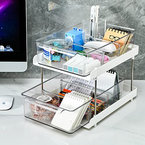 Lille Home 2-Tier Clear Organizer with Sliding Storage Drawers/Baskets, with Handles and Dividers for Kitchen, Under Sink, Bathroom, and Office, BPA Free