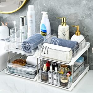 Lille Home 2-Tier Clear Organizer with Sliding Storage Drawers/Baskets, with Handles and Dividers for Kitchen, Under Sink, Bathroom, and Office, BPA Free