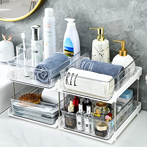 Lille Home 2-Tier Clear Organizer with Sliding Storage Drawers/Baskets, with Handles and Dividers for Kitchen, Under Sink, Bathroom, and Office, BPA Free