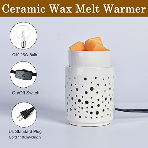 mocosa Ceramic Wax Melt Warmer,Candle Wax Warmer for Scented Wax,Wax Melt Wax Cubes Melter Fragrance Warmer Gift for Wedding Spa and Aromatherapy (Round)