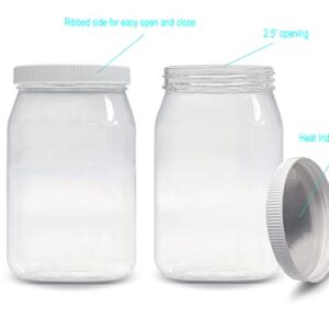 ljdeals 16 oz Clear Plastic Jars with Lids, Storage Containers, Wide Mouth PET Mason Jars, Pack of 6, BPA Free, Food Safe, Made in USA