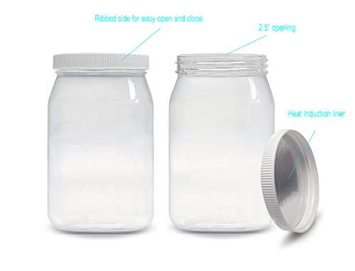 ljdeals 16 oz Clear Plastic Jars with Lids, Storage Containers, Wide Mouth PET Mason Jars, Pack of 6, BPA Free, Food Safe, Made in USA